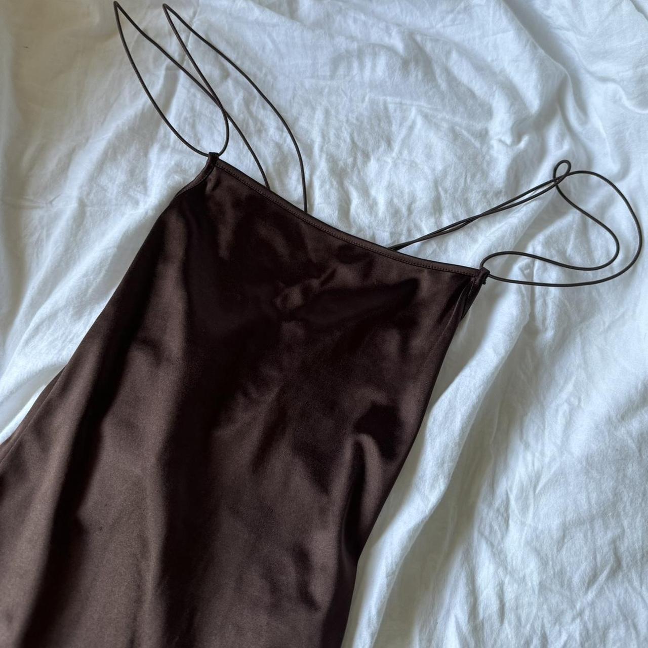 Women’s homecoming formal brown satin sheer bodycon... - Depop