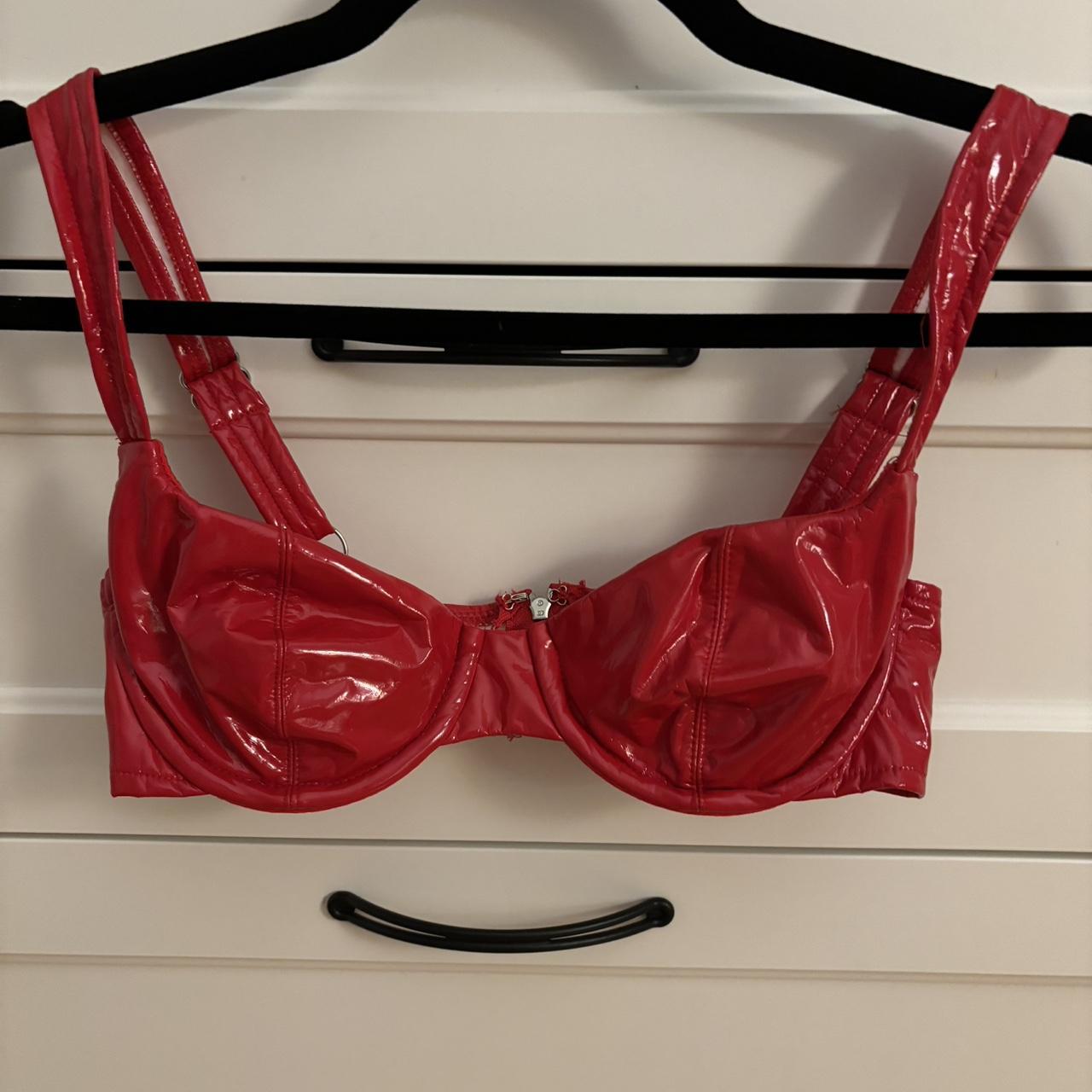 Oh Polly vinyl latex curved bra top in red. never... - Depop