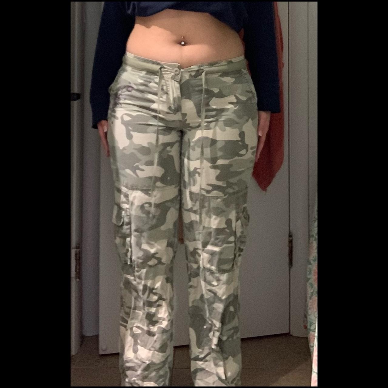 2000s Low Rise Camo Pants With Flowers - BRAND:... - Depop