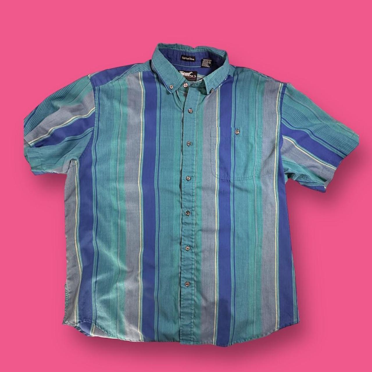 Vintage 90s bowling button up shirt funky color... - Depop