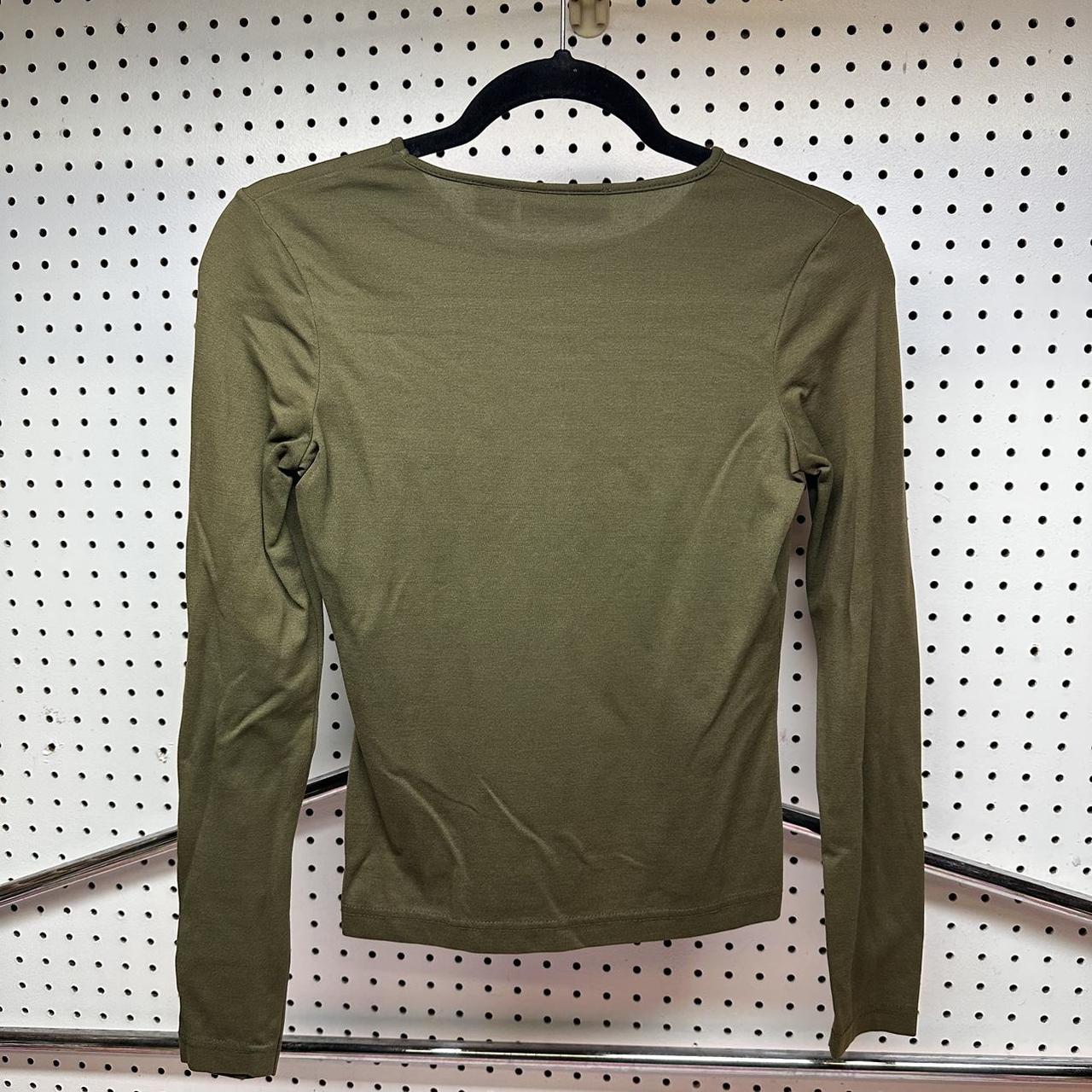 Vintage olive green mesh long sleeve top—floral... - Depop
