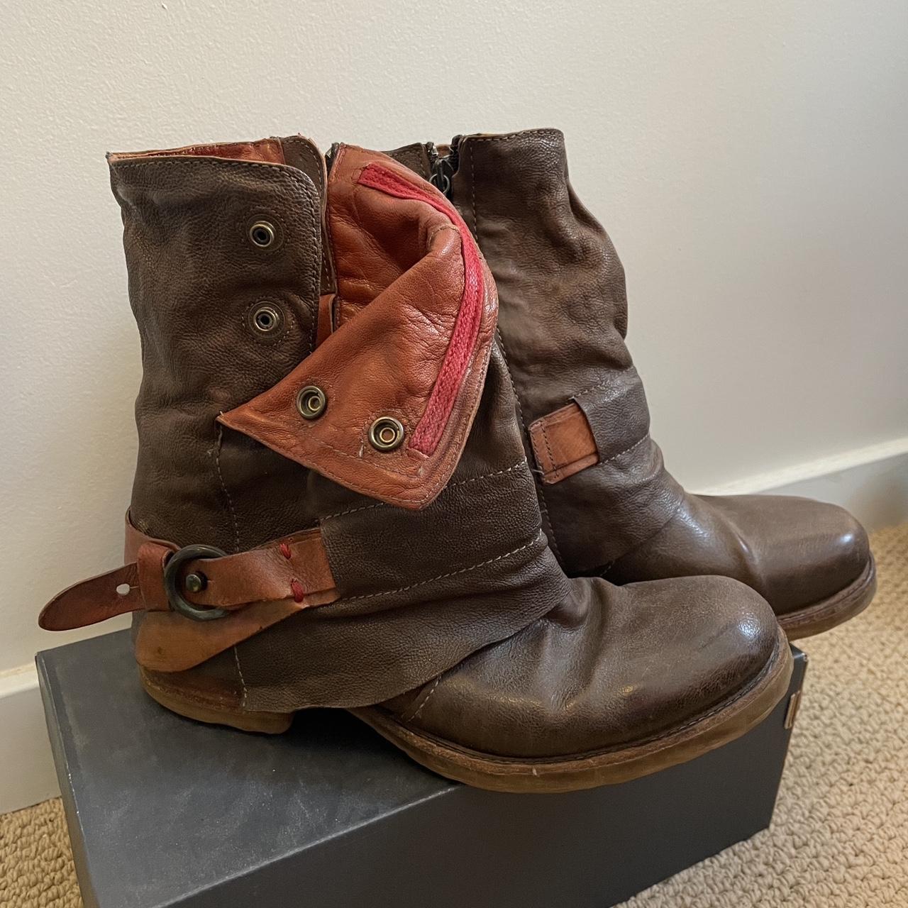 Airstep AS98 Brown Leather Boho Biker Ankle Boots... | Depop