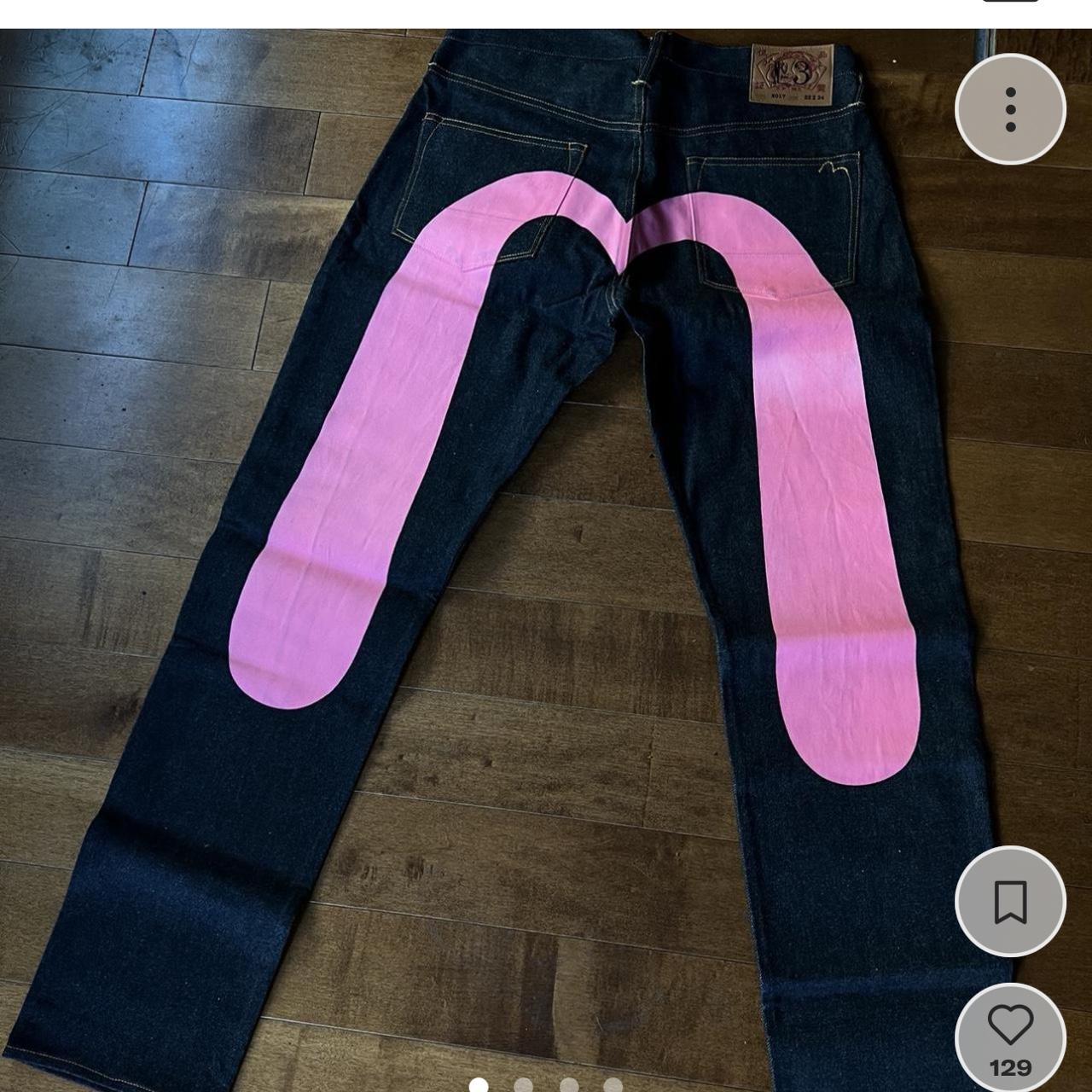 Evisu Pink Diacock Denim Jeans Size : 33 Brand New... - Depop