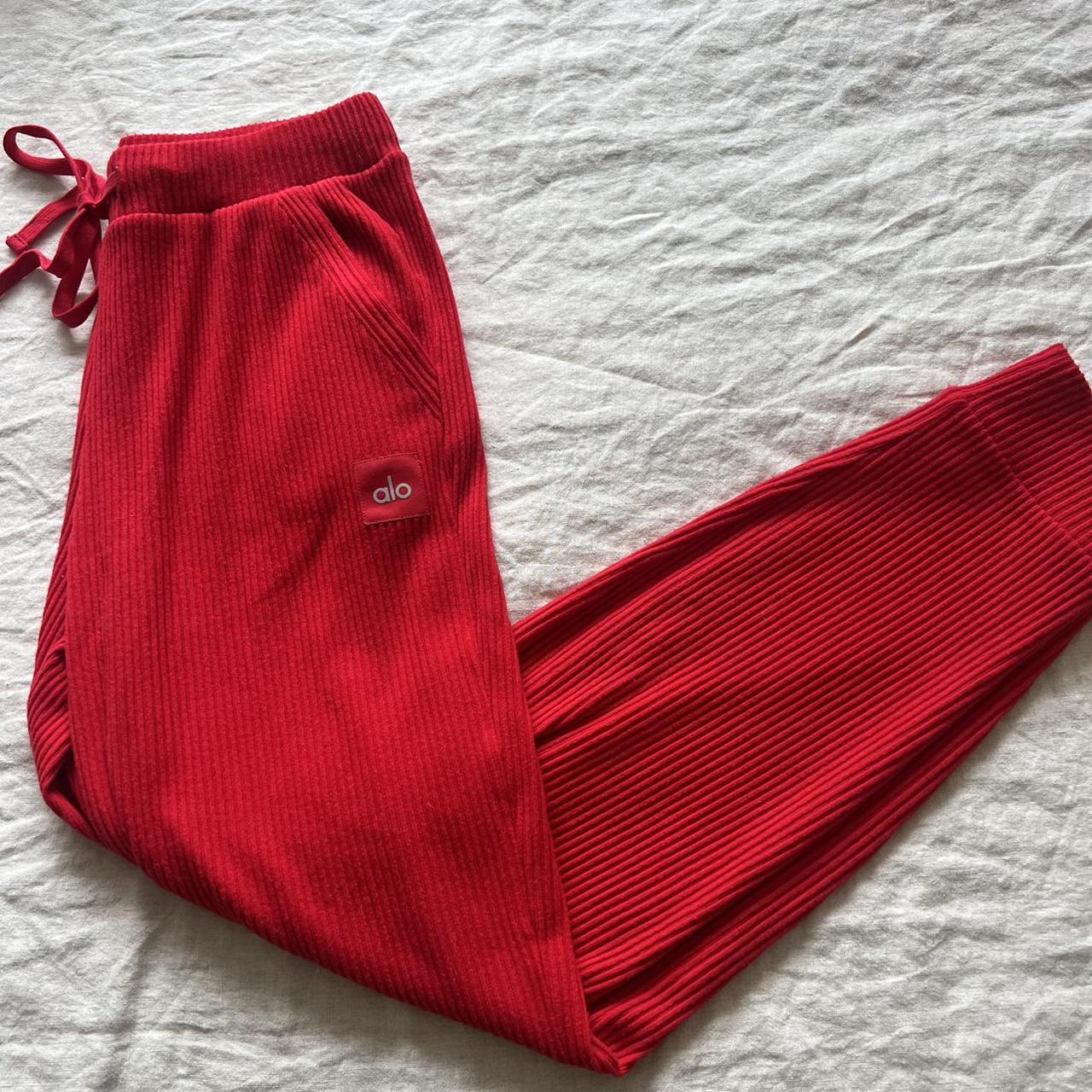 Alo yoga red ribbed sweatpants/ loungewear ️ size... - Depop