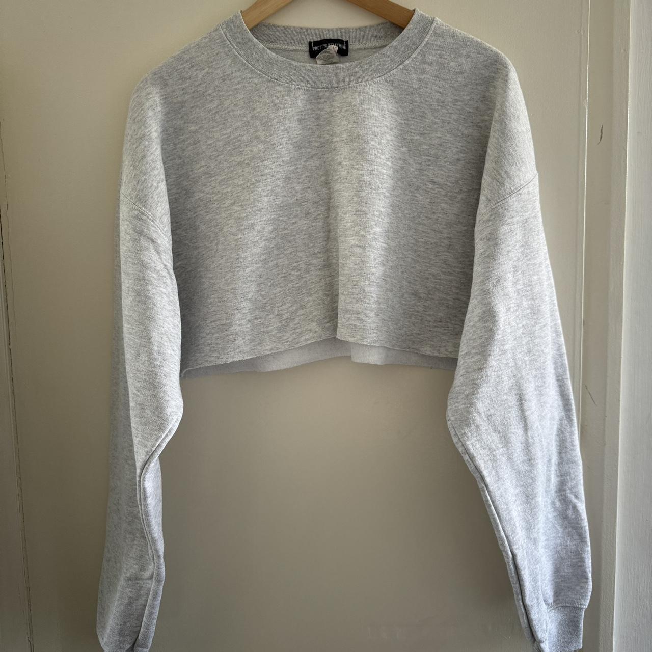 PrettyLittleThing Light Grey Cropped Jumper Size M... - Depop