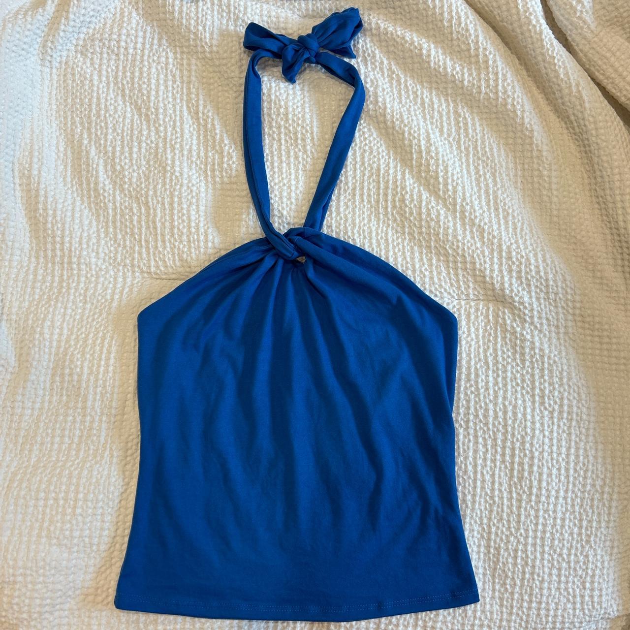 Worn 1x, royal blue halter top. Material is super... - Depop