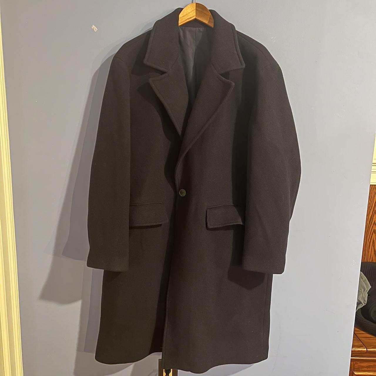 zara wool overcoat. navy blue with single breasted... - Depop