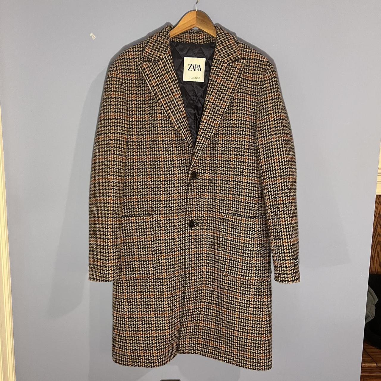 zara wool overcoat. patterned with single breasted... - Depop