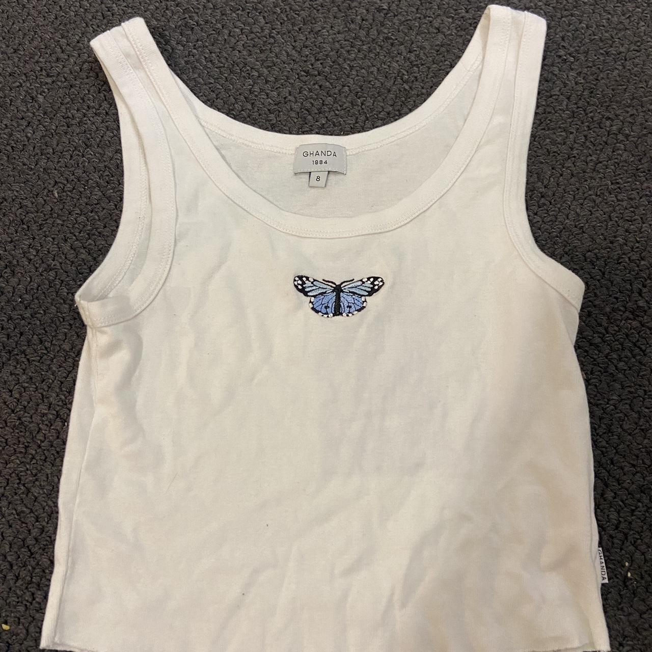 🫶 🩷Ghanda White Butterfly Tank 🩷Size 8 🩷Worn once... - Depop