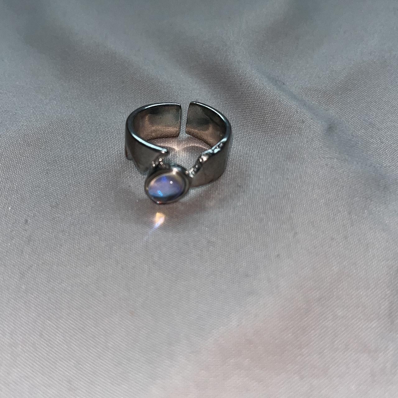 silver chunky ring with opal crystal in the middle... - Depop
