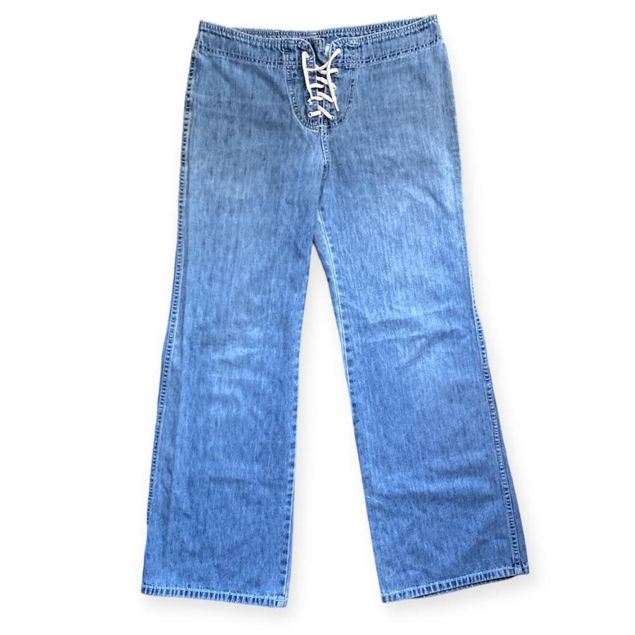 l.e.i. jeans. Wide-legged lace up jeans with one... - Depop