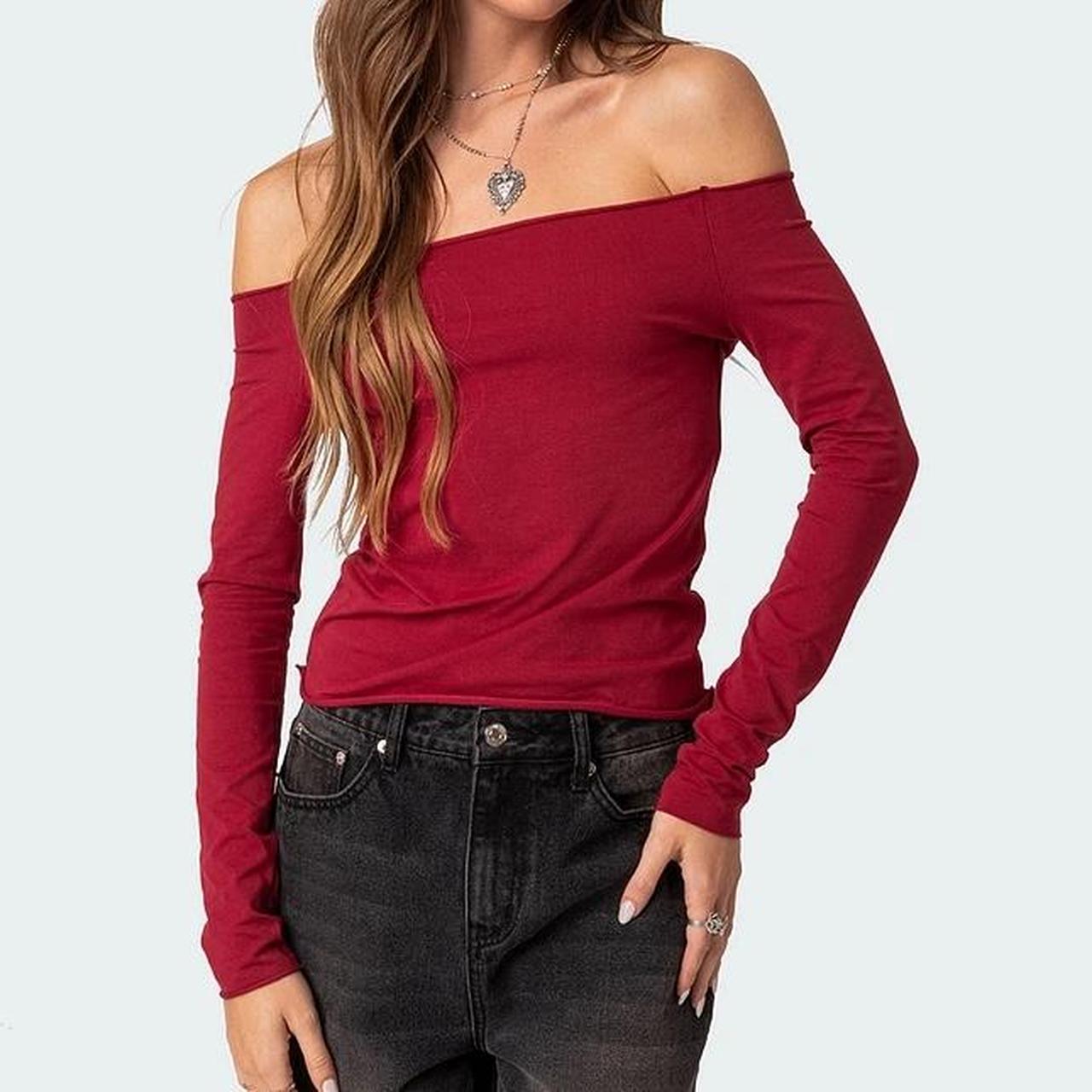 EDIKTED - Baldwin Red off the shoulder top Retail... - Depop