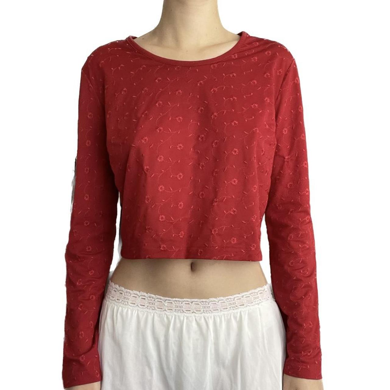 Red floral embroidered top 🍒 Size M made in Italy... - Depop