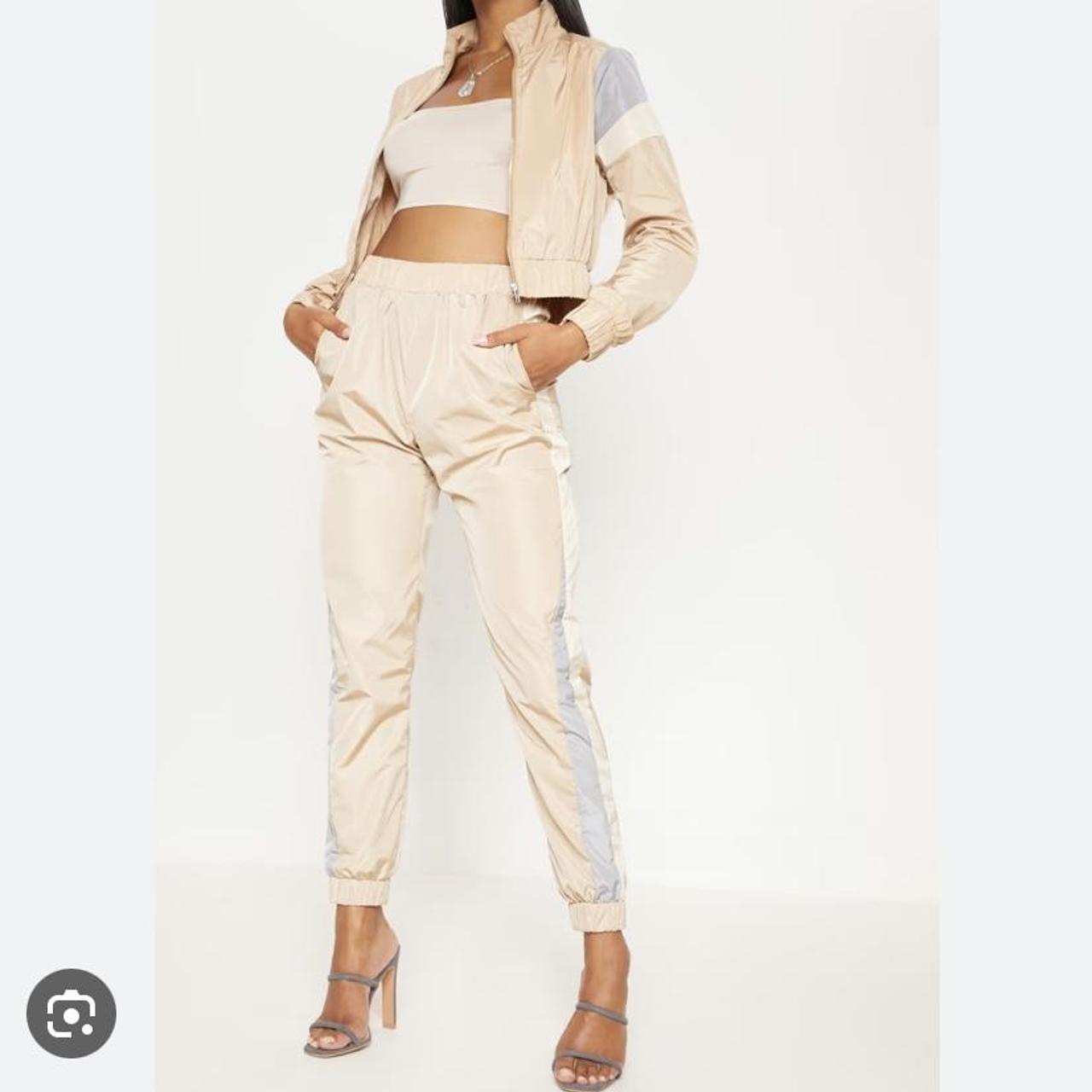Prettylittlething beige nylon tracksuit. Brand new... - Depop