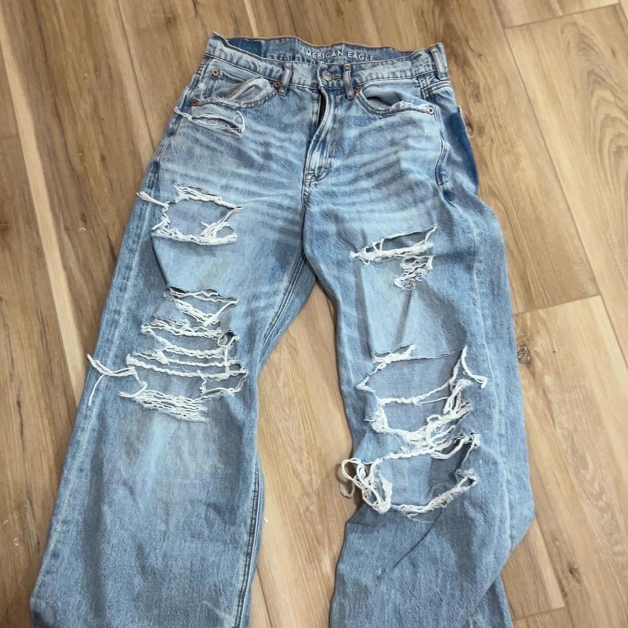 ripped baggy washed american eagle jeans worn once... | Depop