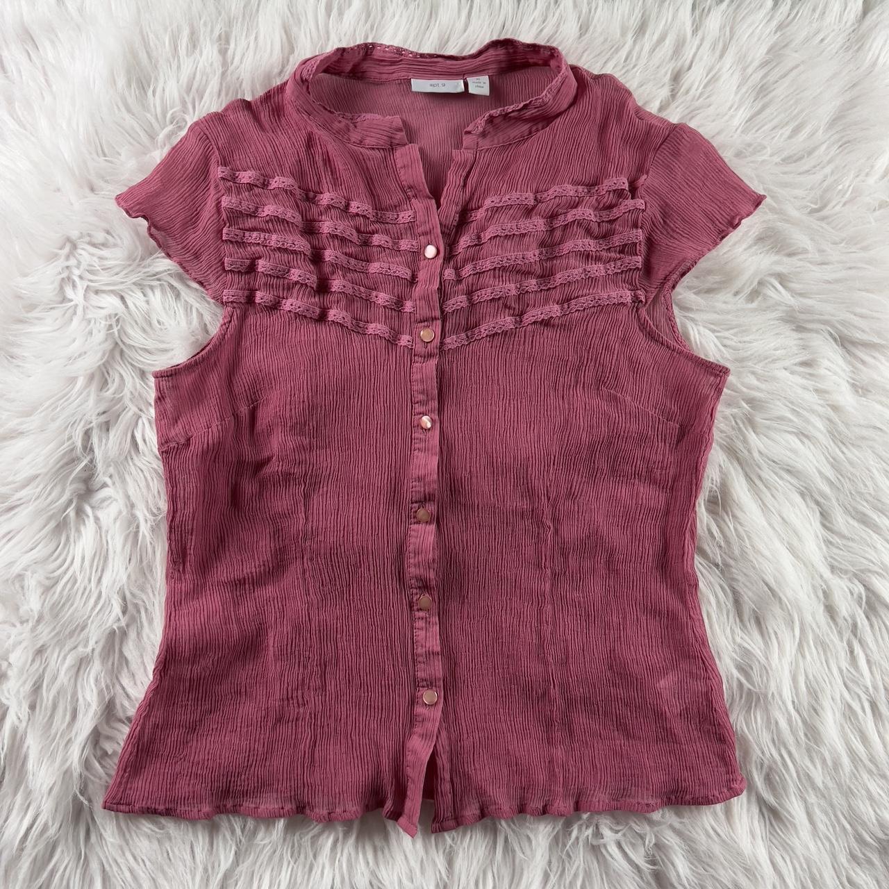 The Amy top Semi sheer button down ruffled blouse... | Depop