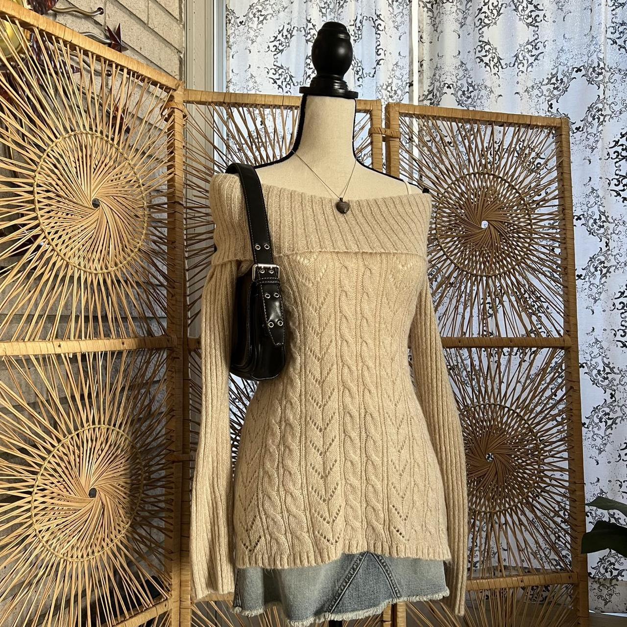 The Evelyn top 00’s era beige tan colored knit fold... | Depop