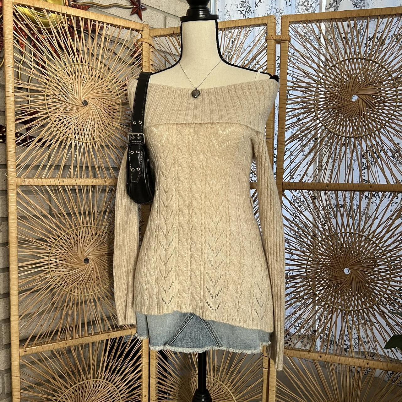 The Evelyn top 00’s era beige tan colored knit fold... | Depop