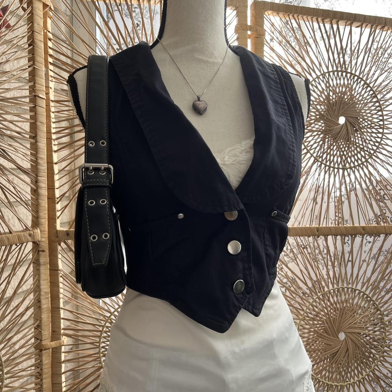 The Hailey vest 00’s era black cropped office siren... | Depop