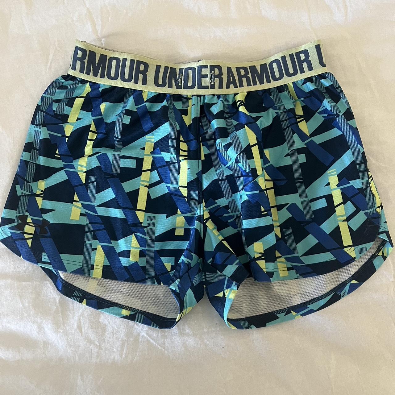size medium under armour green yellow blue shorts - Depop
