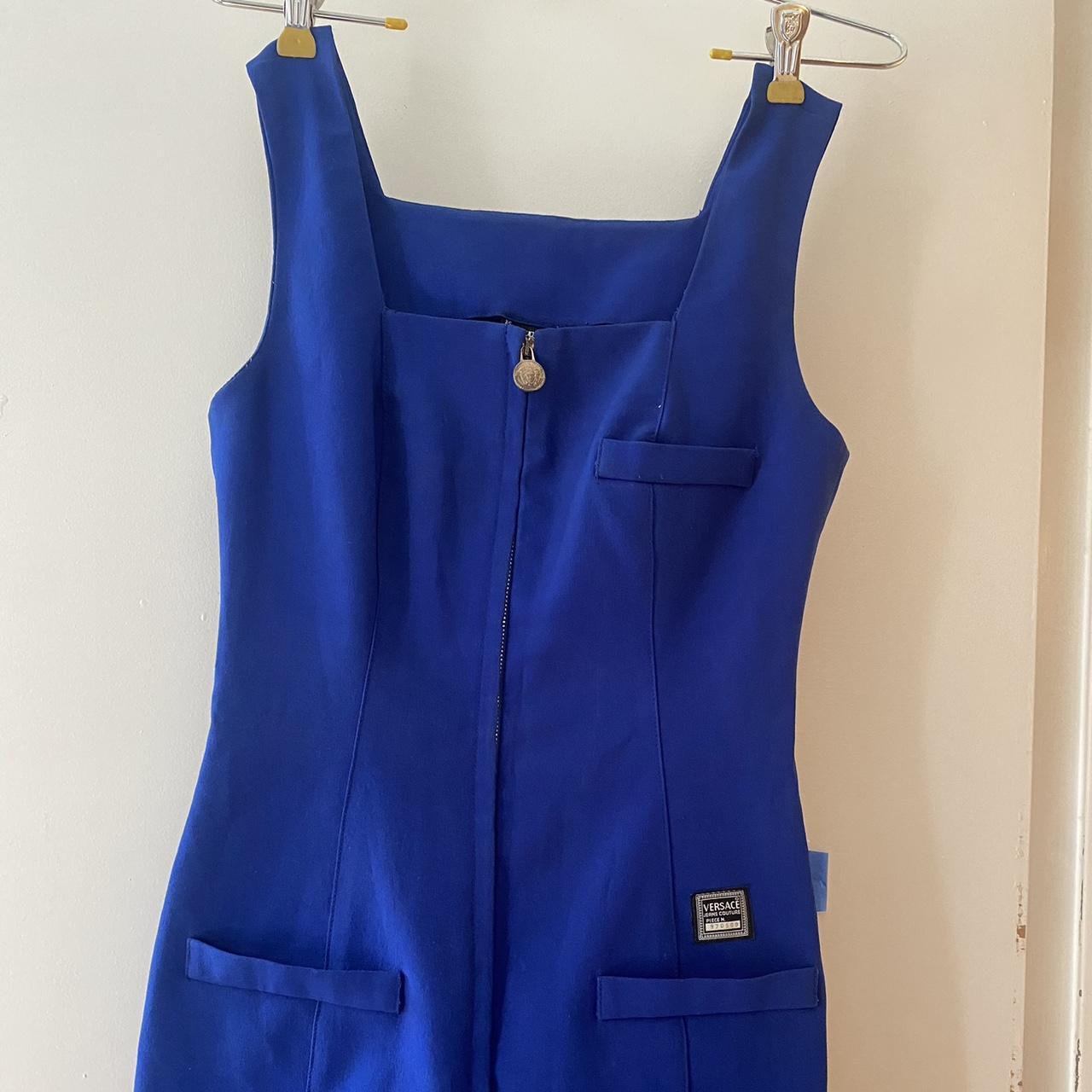 Blue Versace Couture jumpsuit with pockets. Fit xs/s - Depop