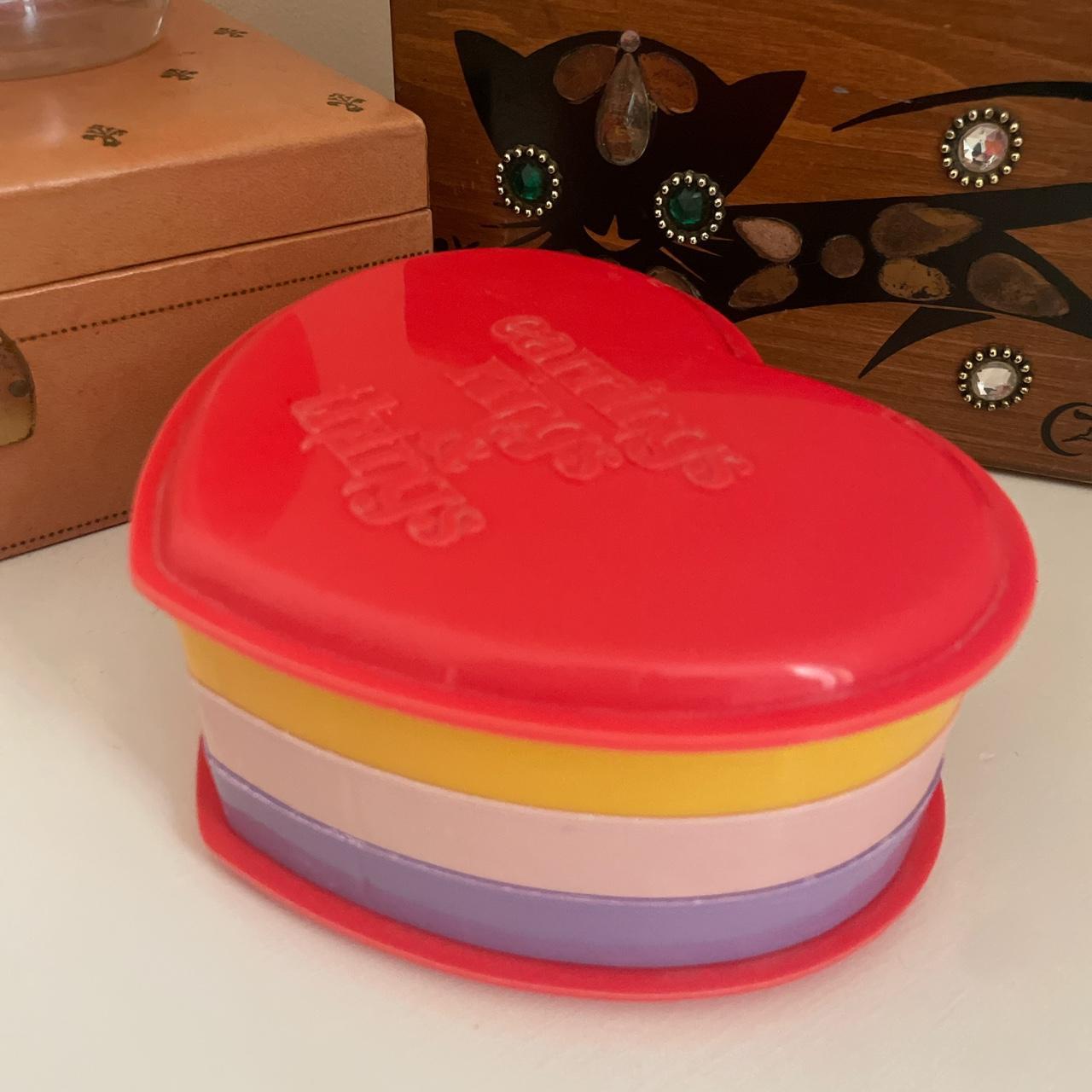 Cute heart-shaped plastic container for jewelry... | Depop
