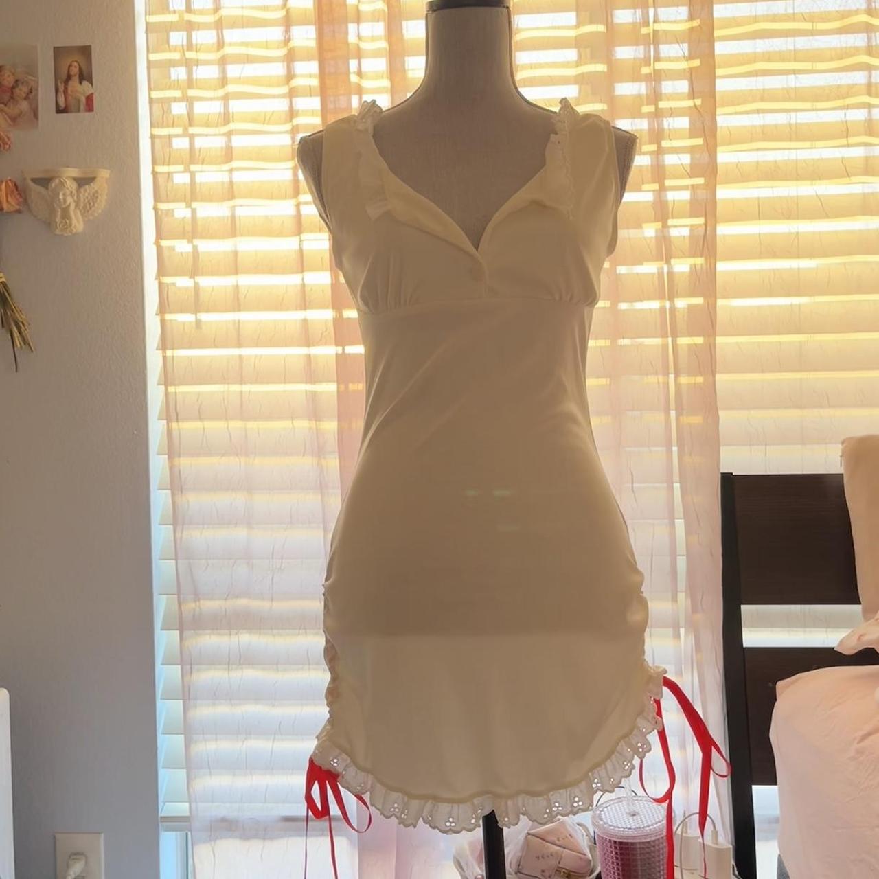 red ribbon dress 💋 best fits size S/M beautiful lace... - Depop