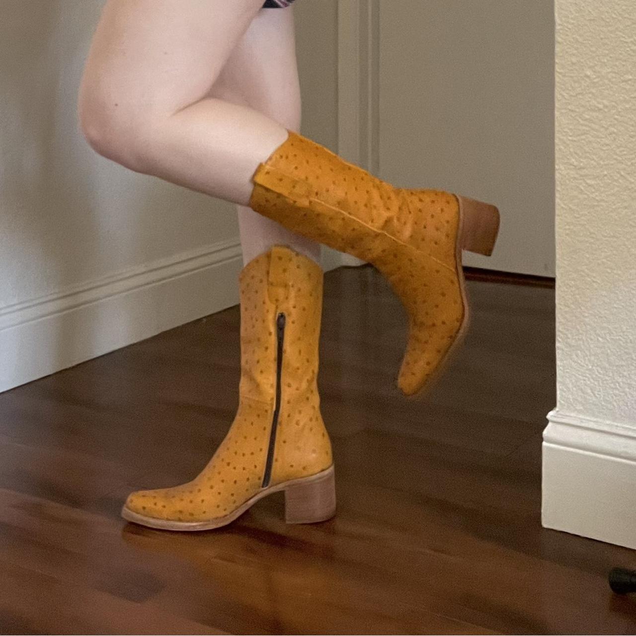 Hype Women's Tan and Orange Boots | Depop