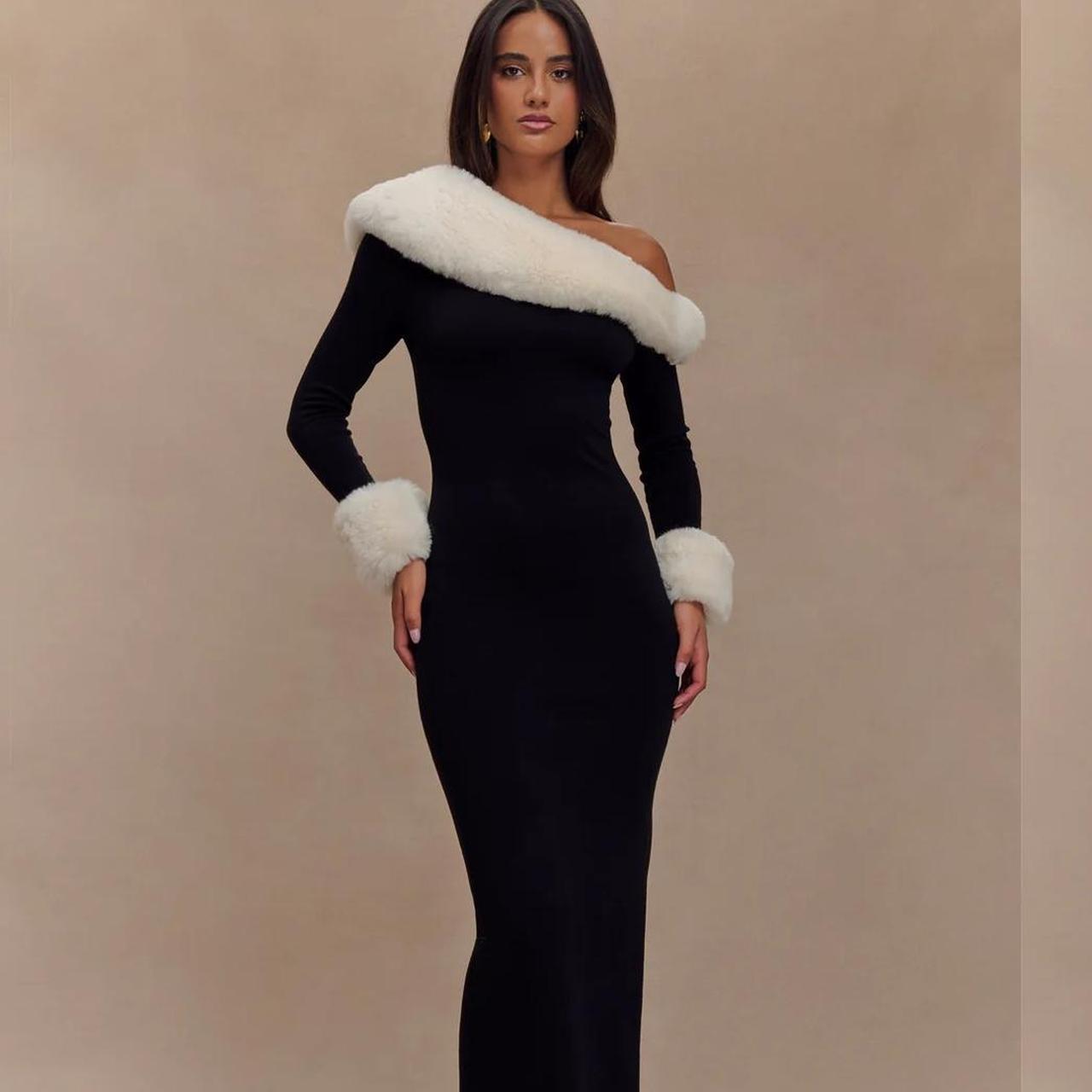 Karleigh meshki fur lined dress xxs! Only wore once.... | Depop