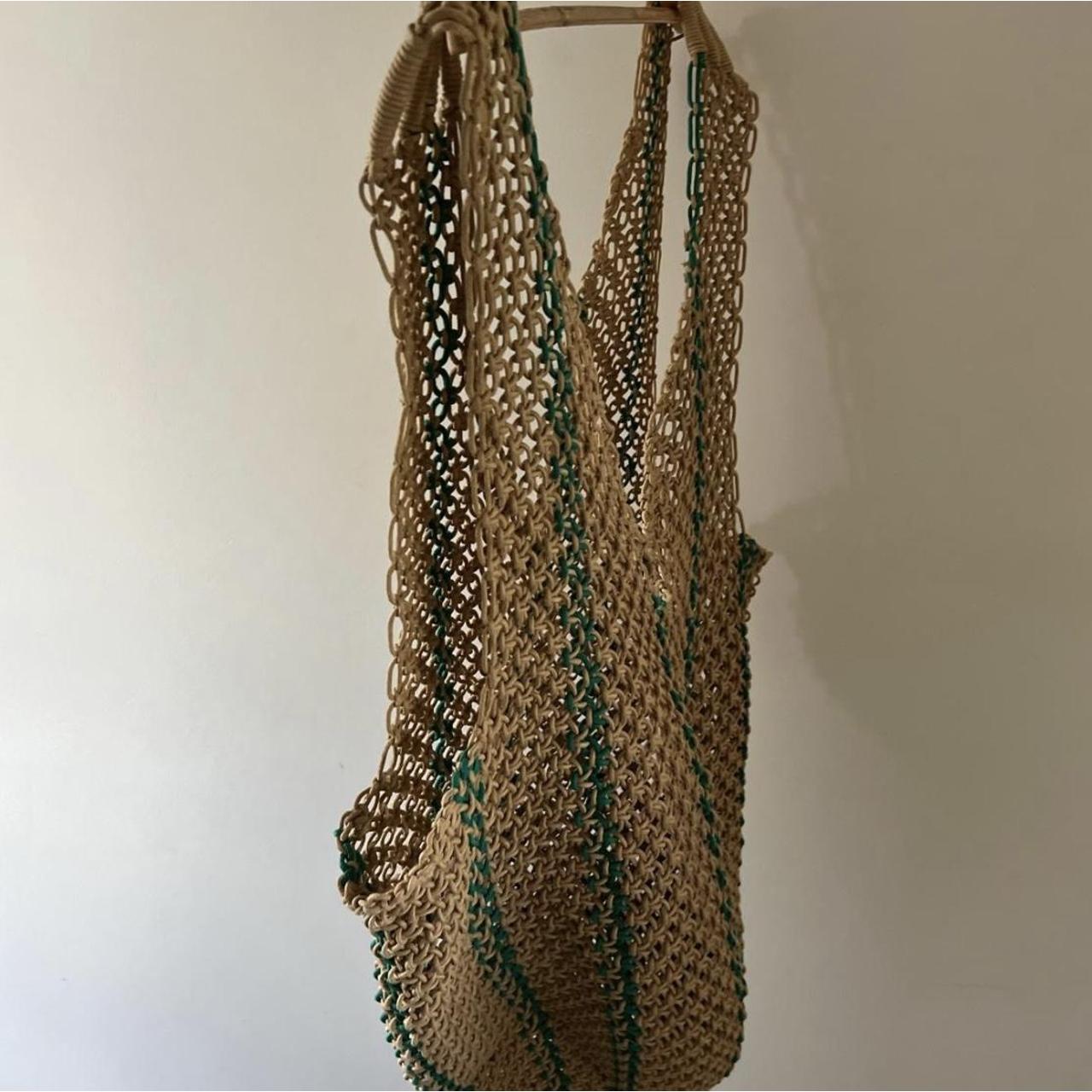 Cos crochet beige and turquoise oversized slouchy... - Depop