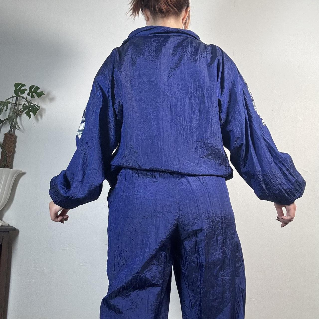 Blue and white vintage 80s tracksuit with floral... | Depop