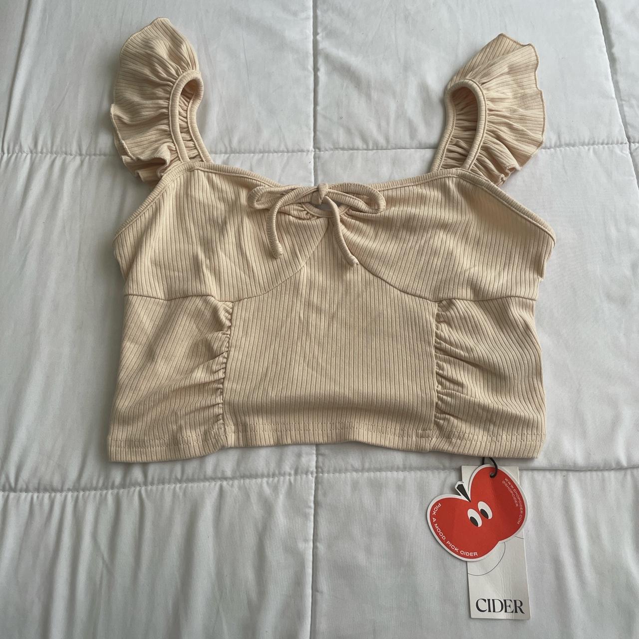cider solid ruffle knotted rib tank crop top never... - Depop