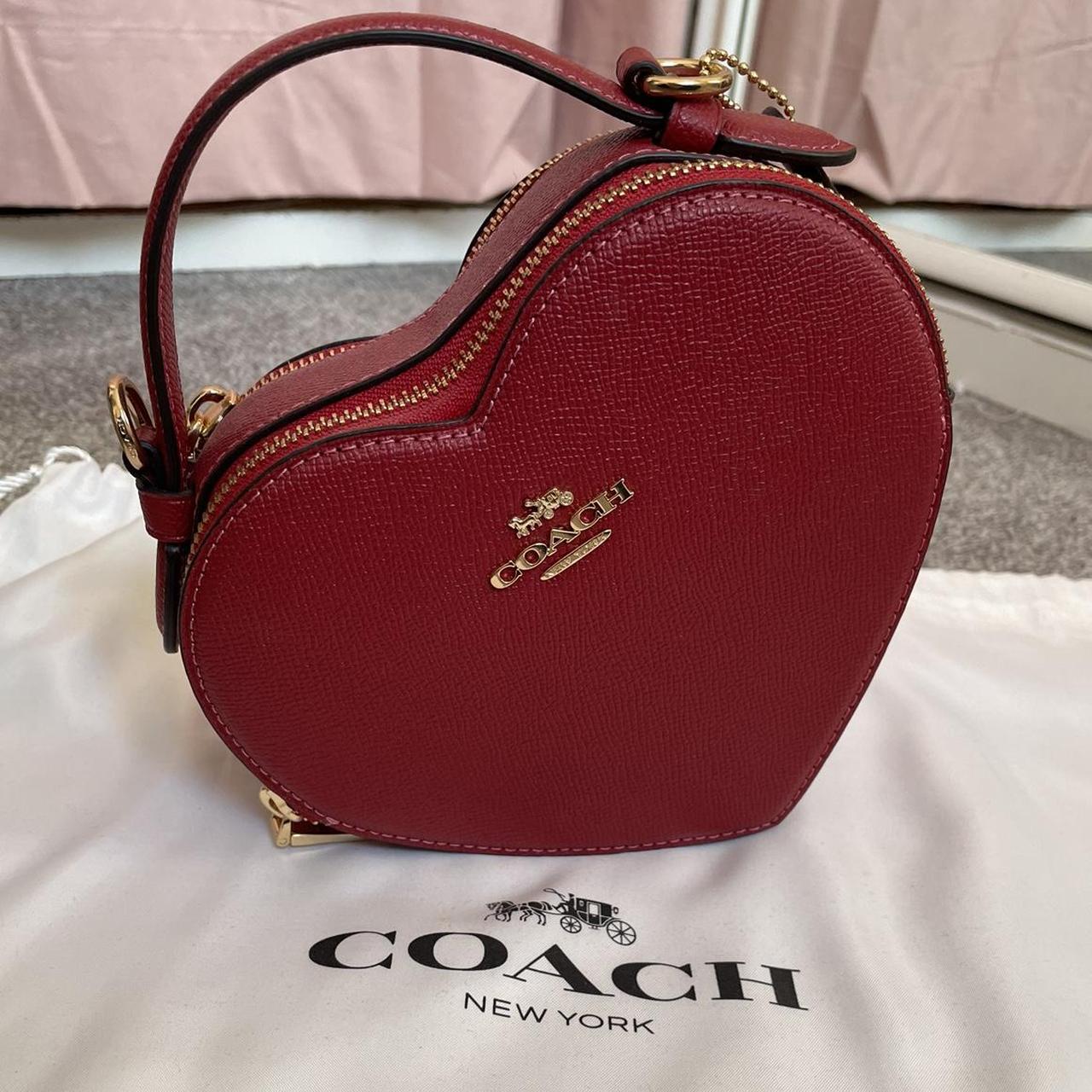 COACH red heart crossbody bag with gold chain strap... - Depop