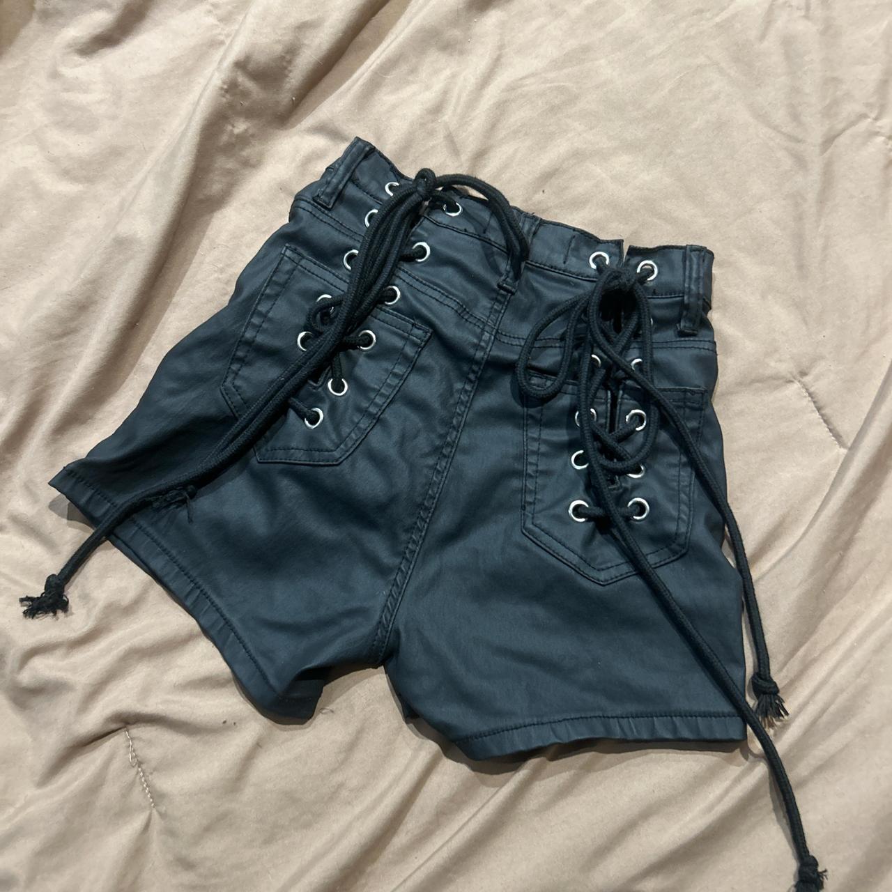 Black lace up shorts, strings are fraying a bit, def... | Depop