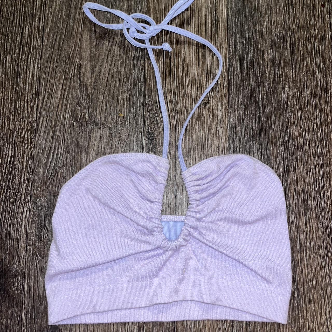 Lilac Light Purple Open Back Tie Neck Crop Top from... - Depop