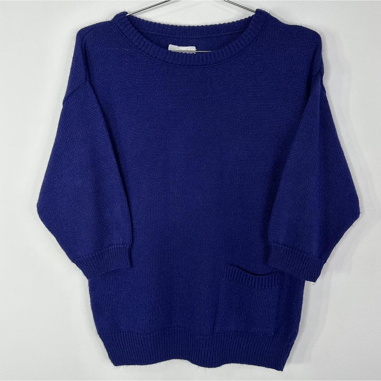 Vintage 90s women’s acrylic blue quarter sleeve... - Depop
