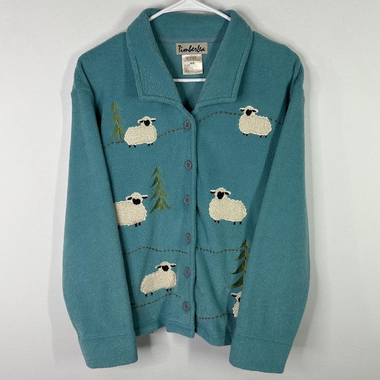 Vintage 90s Sheep Nature Embroidered Blue Fleece... - Depop