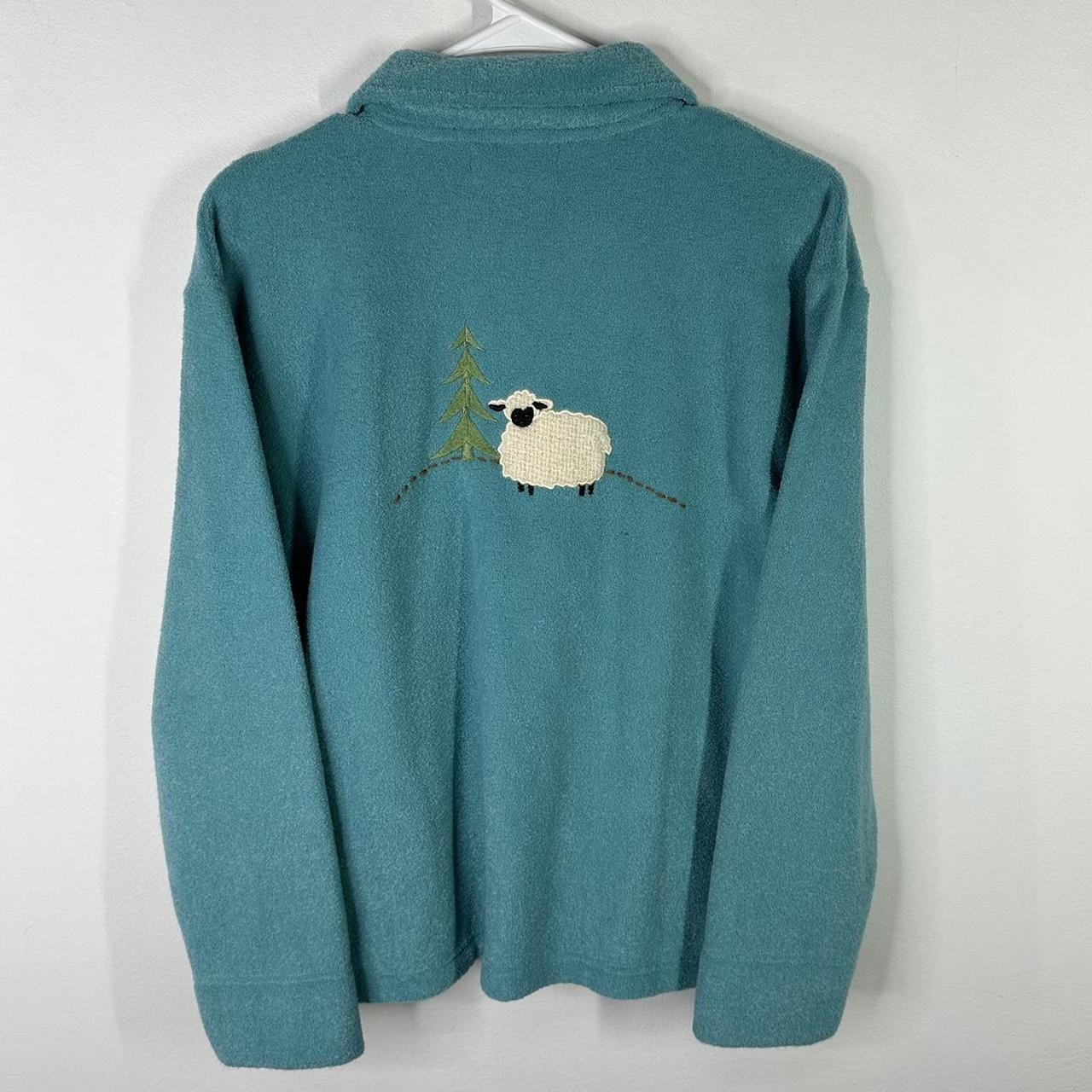Vintage 90s Sheep Nature Embroidered Blue Fleece... - Depop