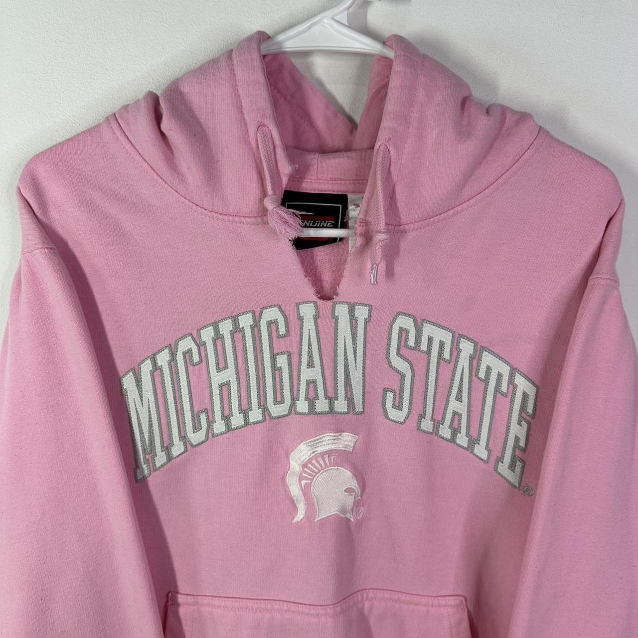 Vintage 90s Pink Michigan State Embroidered Hoodie... - Depop