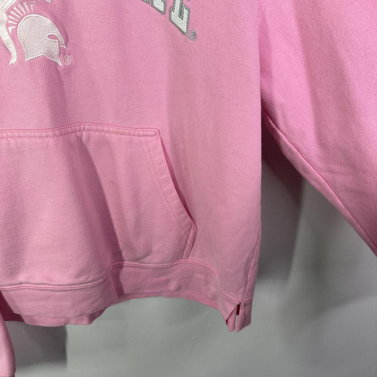 Vintage 90s Pink Michigan State Embroidered Hoodie... - Depop