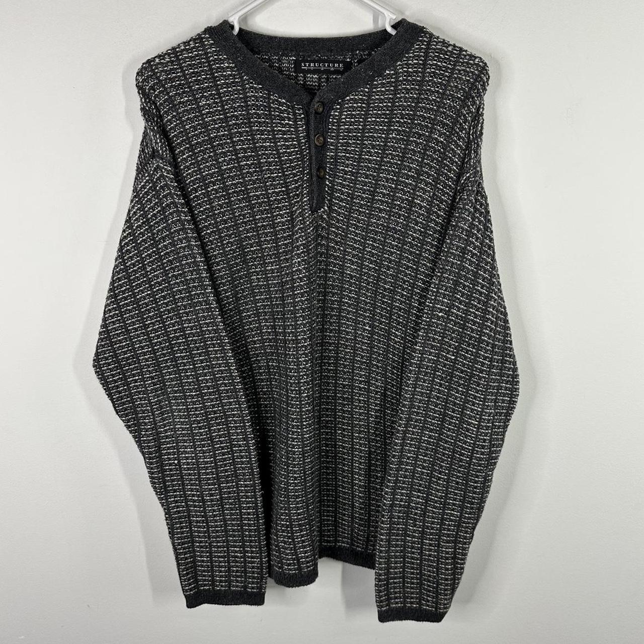 Vintage 90s Structure Grey Heavy Knit Quarter Button... - Depop