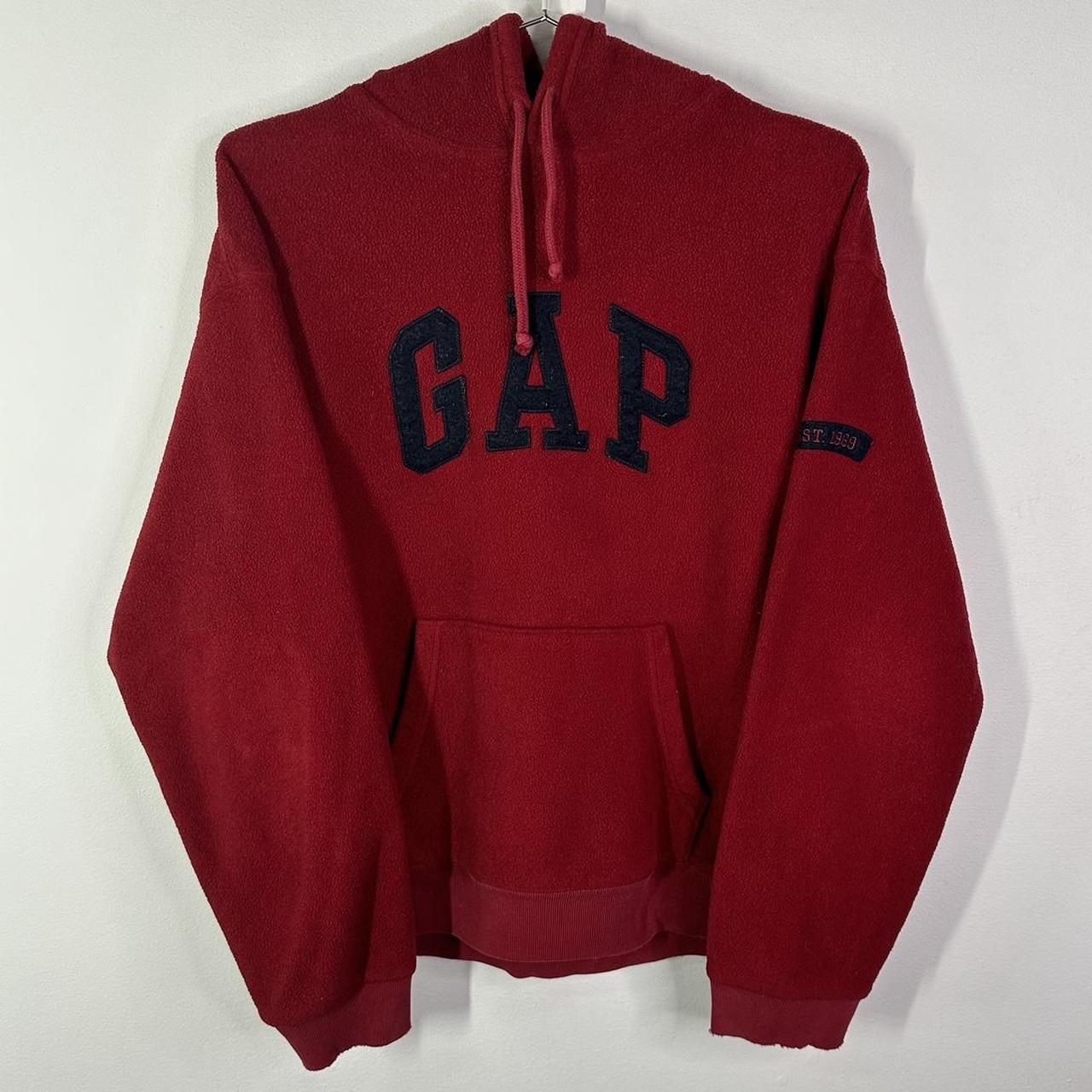 Vintage 90s GAP Red Embroidered Fleece Hoodie Size... - Depop