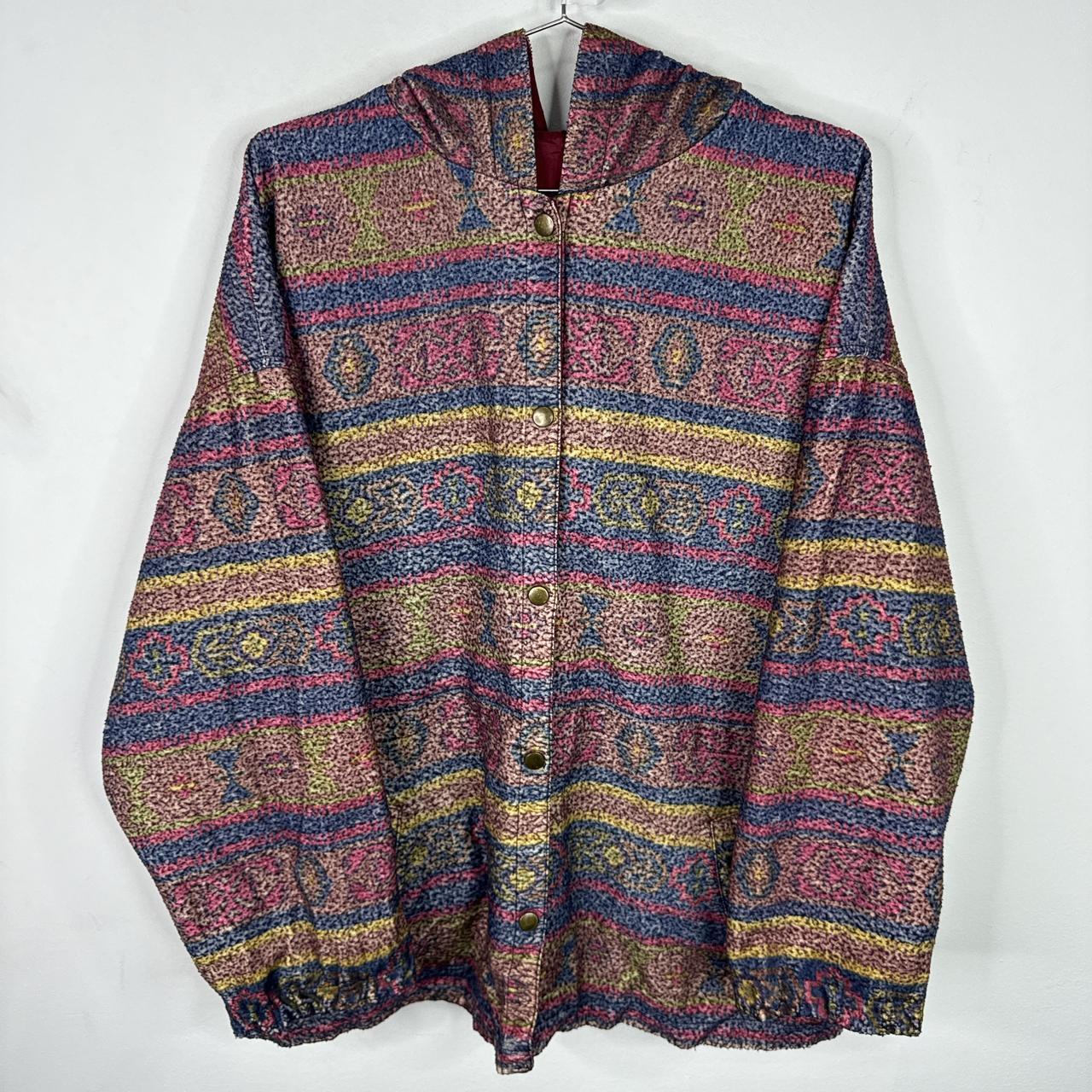 Vintage Aztec reversible red jacket Size -... | Depop