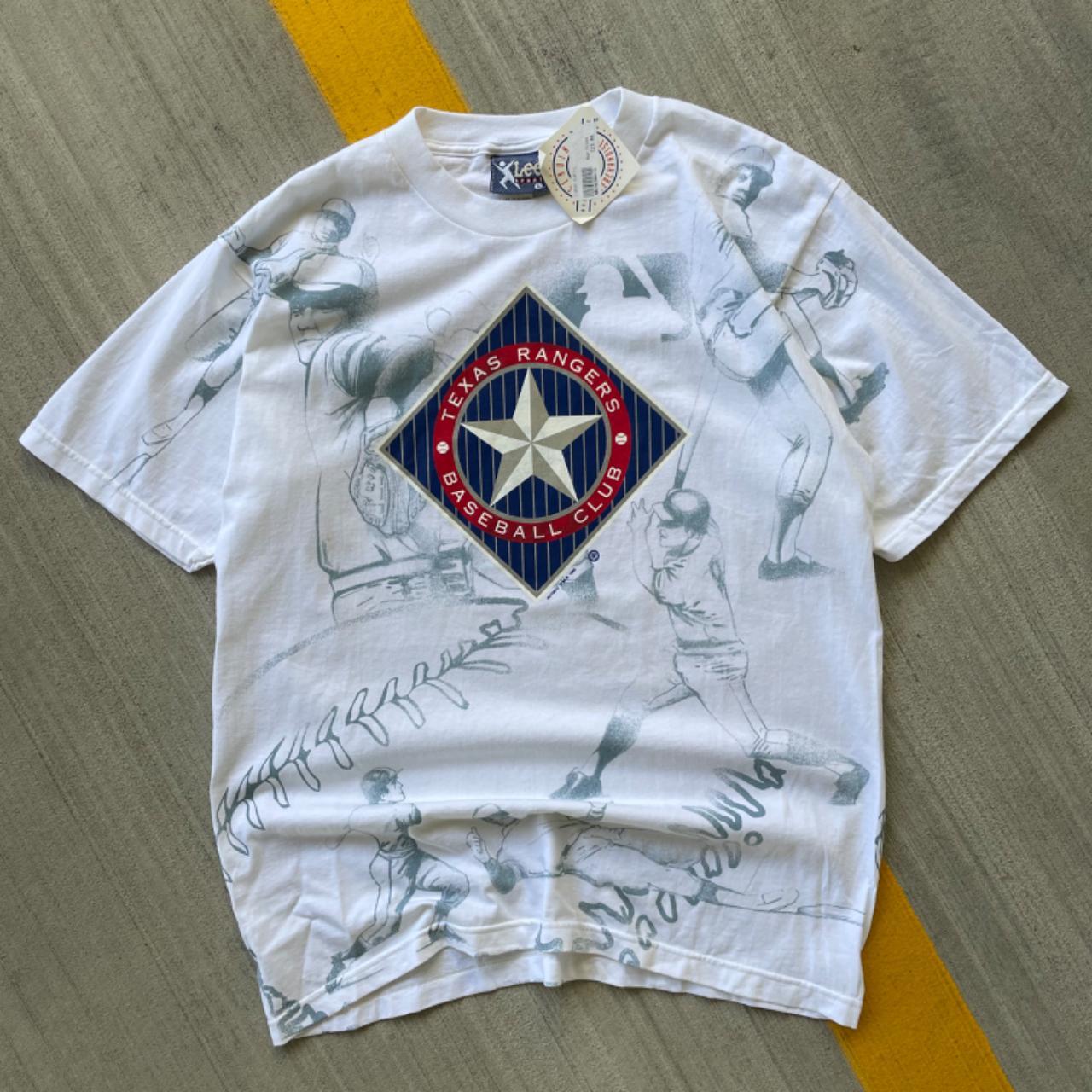 Vintage 90s Texas Rangers AOP MLB T Shirt Brand New - Depop