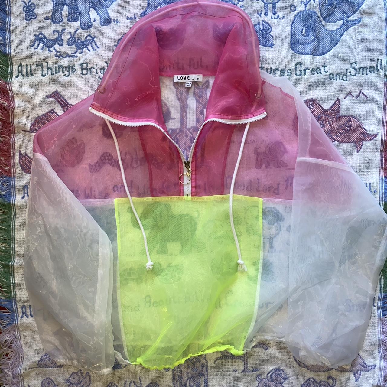 Neon See-thru Jacket 💖 “LOVE J” Preloved -in great... - Depop