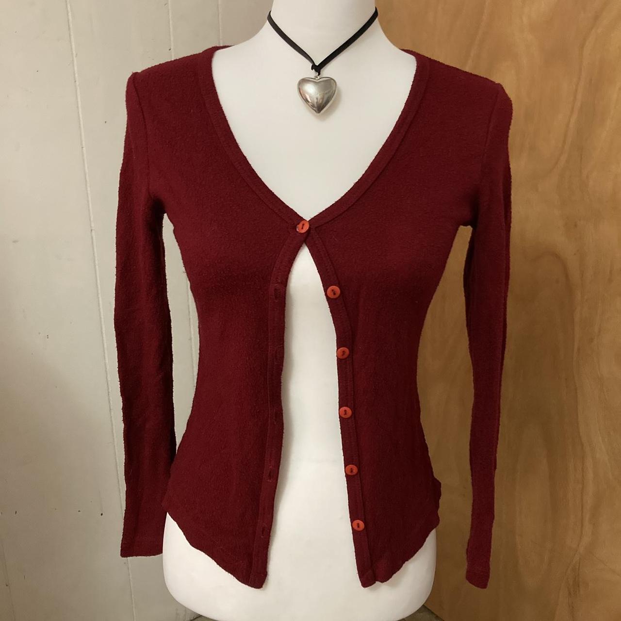 burgundy red button cardigan brand: PANDORA size... - Depop