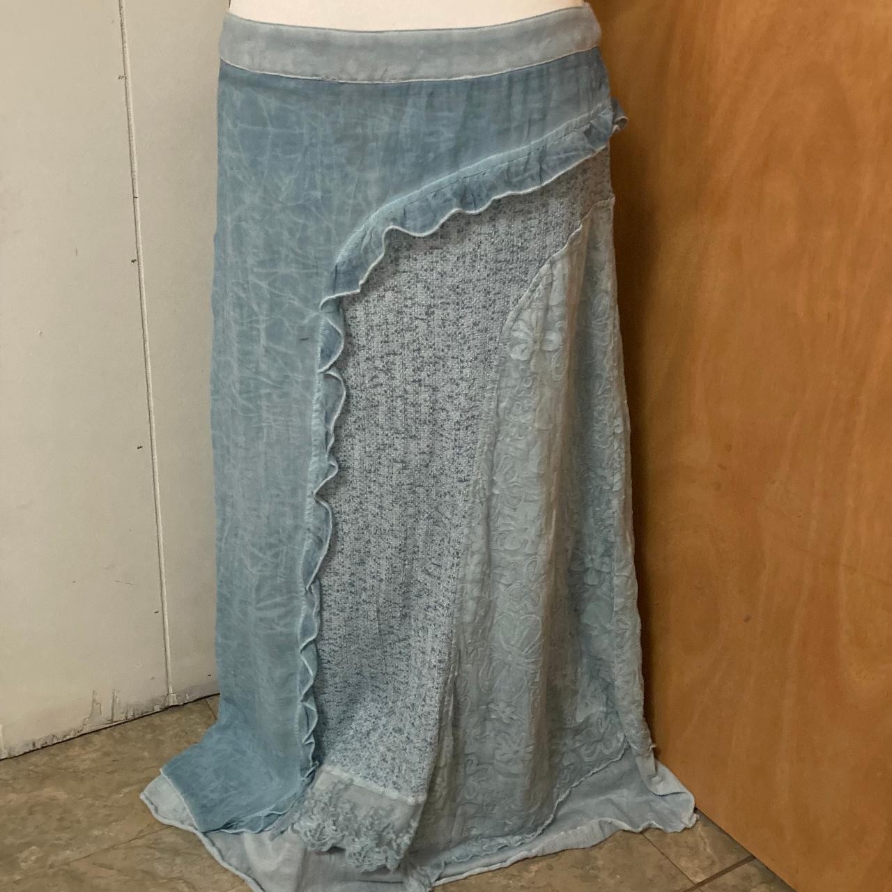 beautiful light baby blue ruffle patchwork midi... - Depop