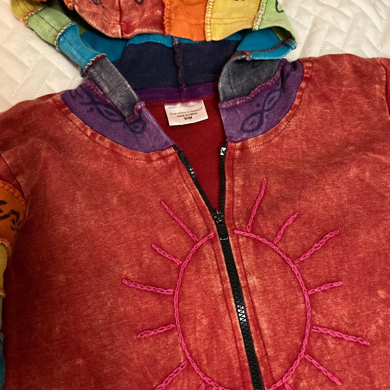 red rainbow hippie patchwork jacket/zip up... - Depop