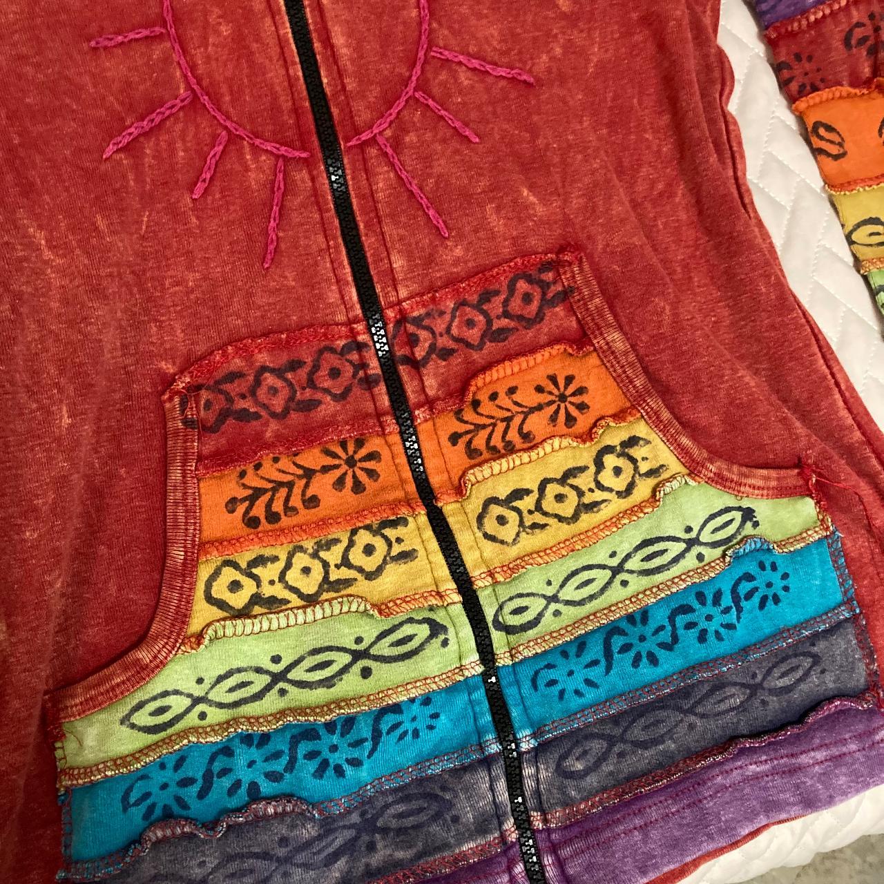 red rainbow hippie patchwork jacket/zip up... - Depop