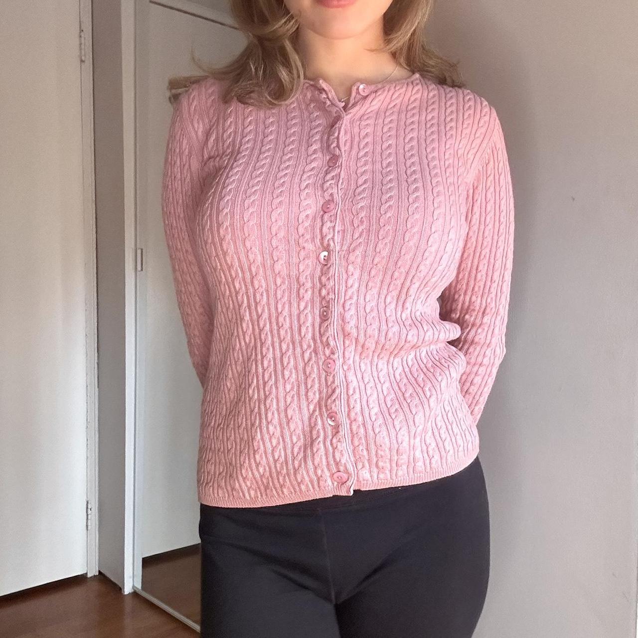 Vintage knit button up Pink knit sweater from... - Depop